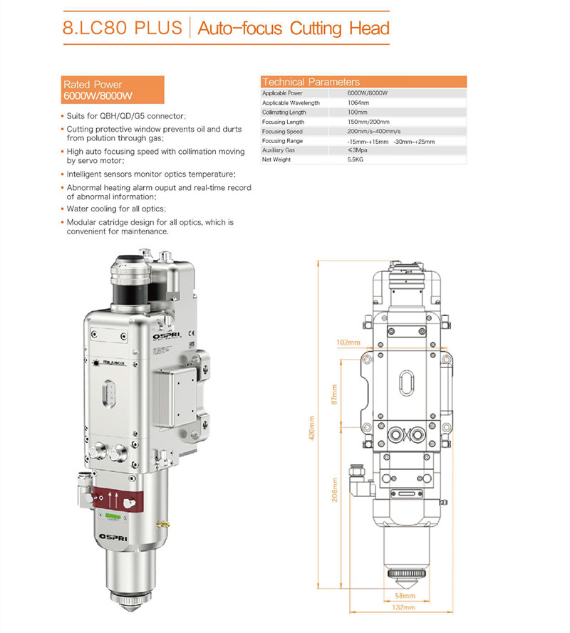 OSPRI LC80 PLUS Auto-focus cutting head for 6000W 8000W fiber laser cutting machine from China ...